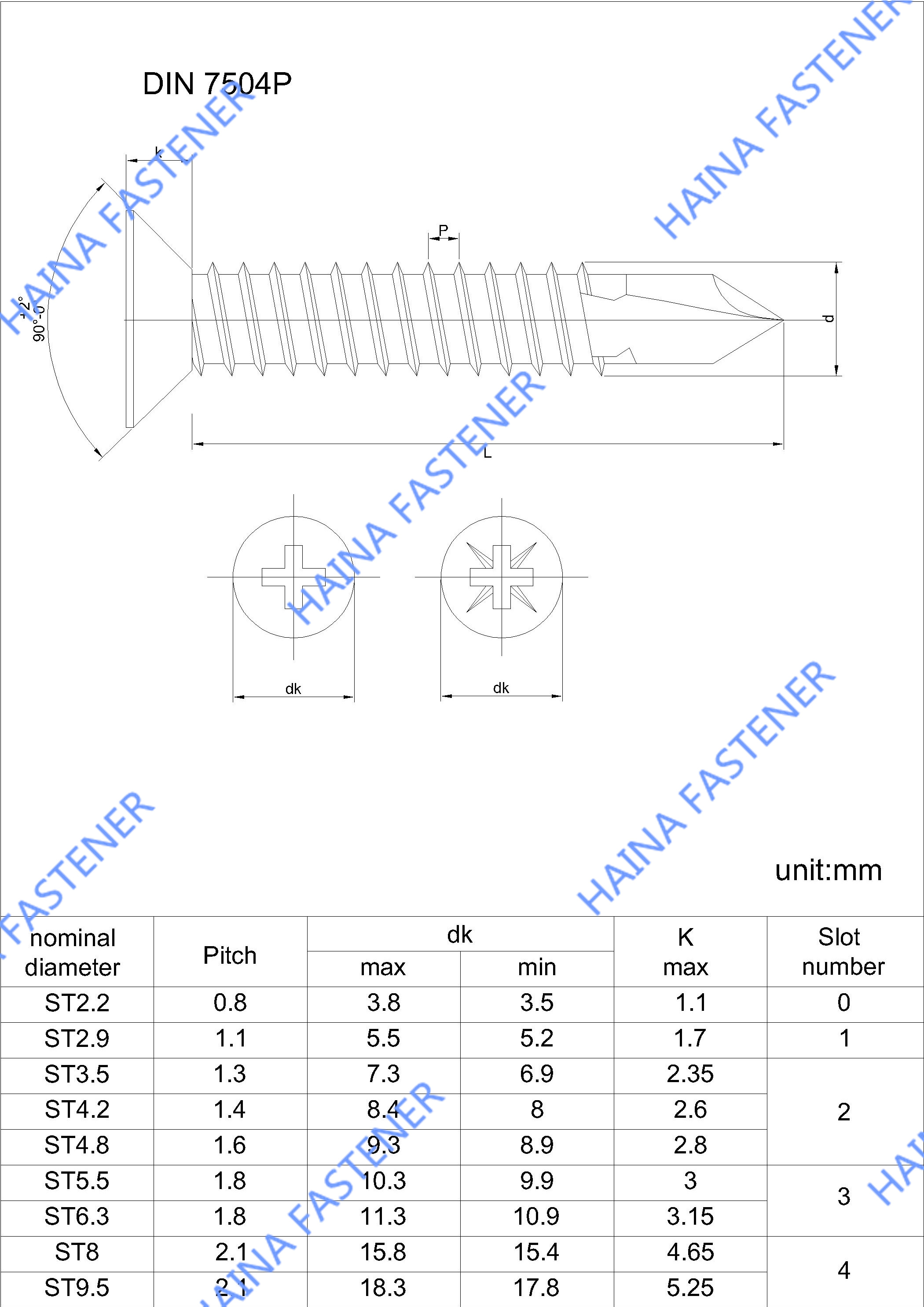 DIN7504P A2 A4 Cross Recessed Countersunk Head Stainless Steel 304 316 ...